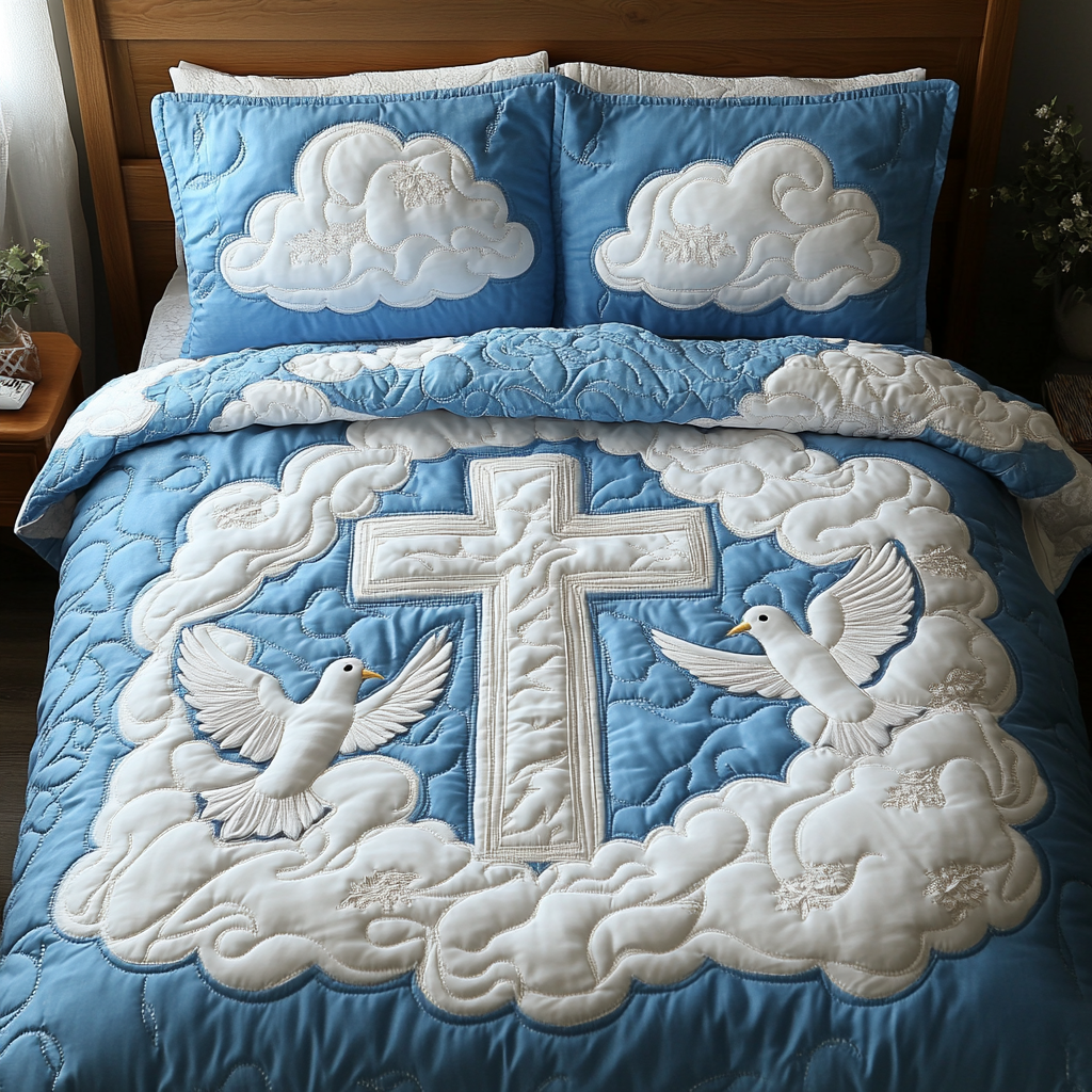 Dove With Christian Cross DAI090125042 Quilt Bedding Set – Charming Favor