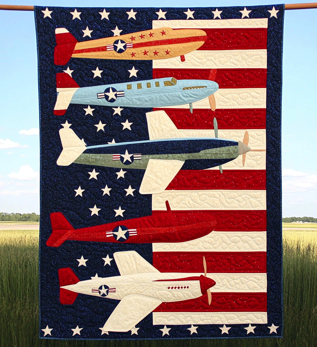 Patriotic Airplane DAI241224514 Quilt Blanket – Charming Favor