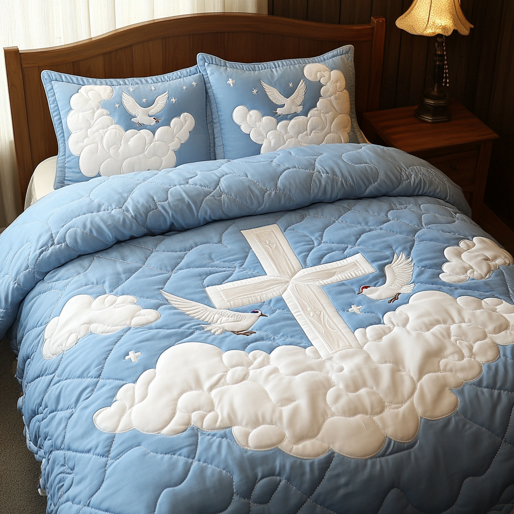 Dove With Christian Cross DAI090125041 Quilt Bedding Set – Charming Favor