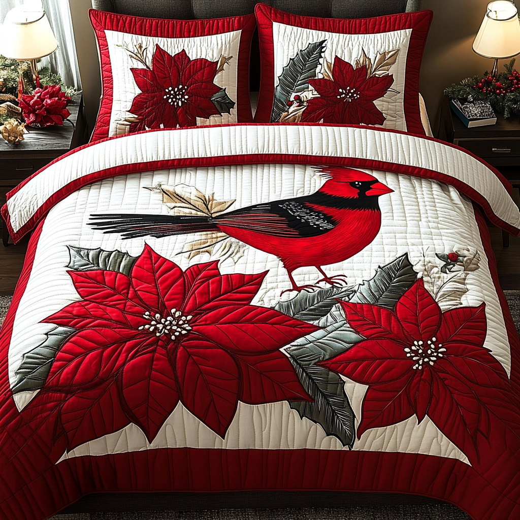 Christmas Poinsettia Cardinal TAI041124231 Quilt Bedding Set – Charming ...