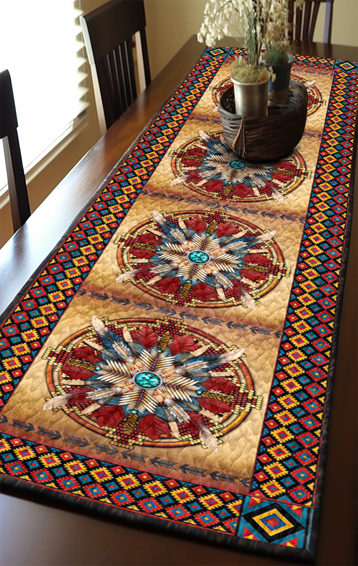 Native American MN081108TR Quilted Table Runner – Charming Favor