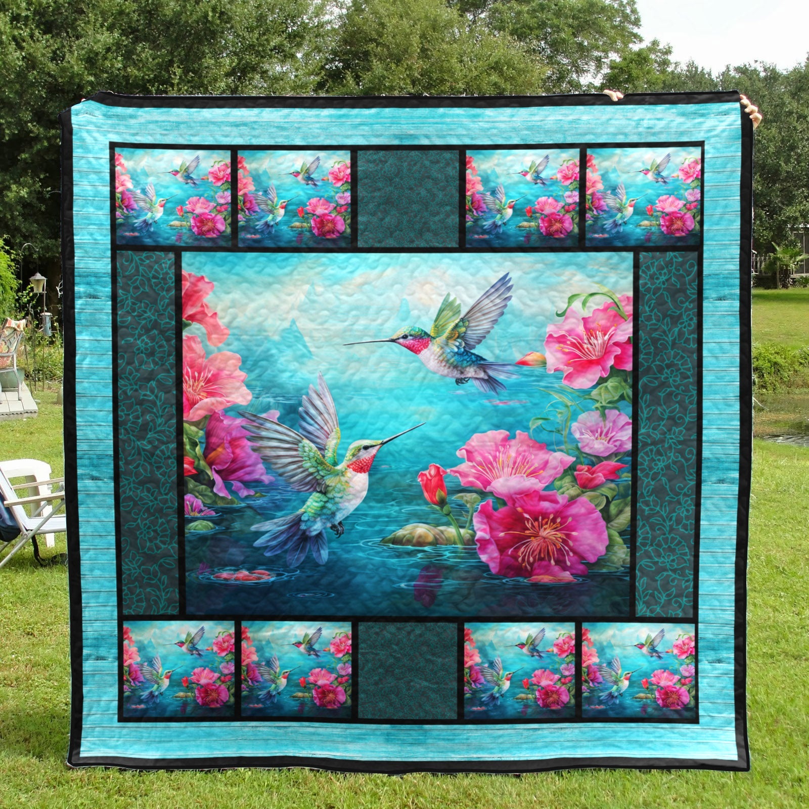 Blue Hummingbird CLA1710059Q Art Quilt – Charming Favor
