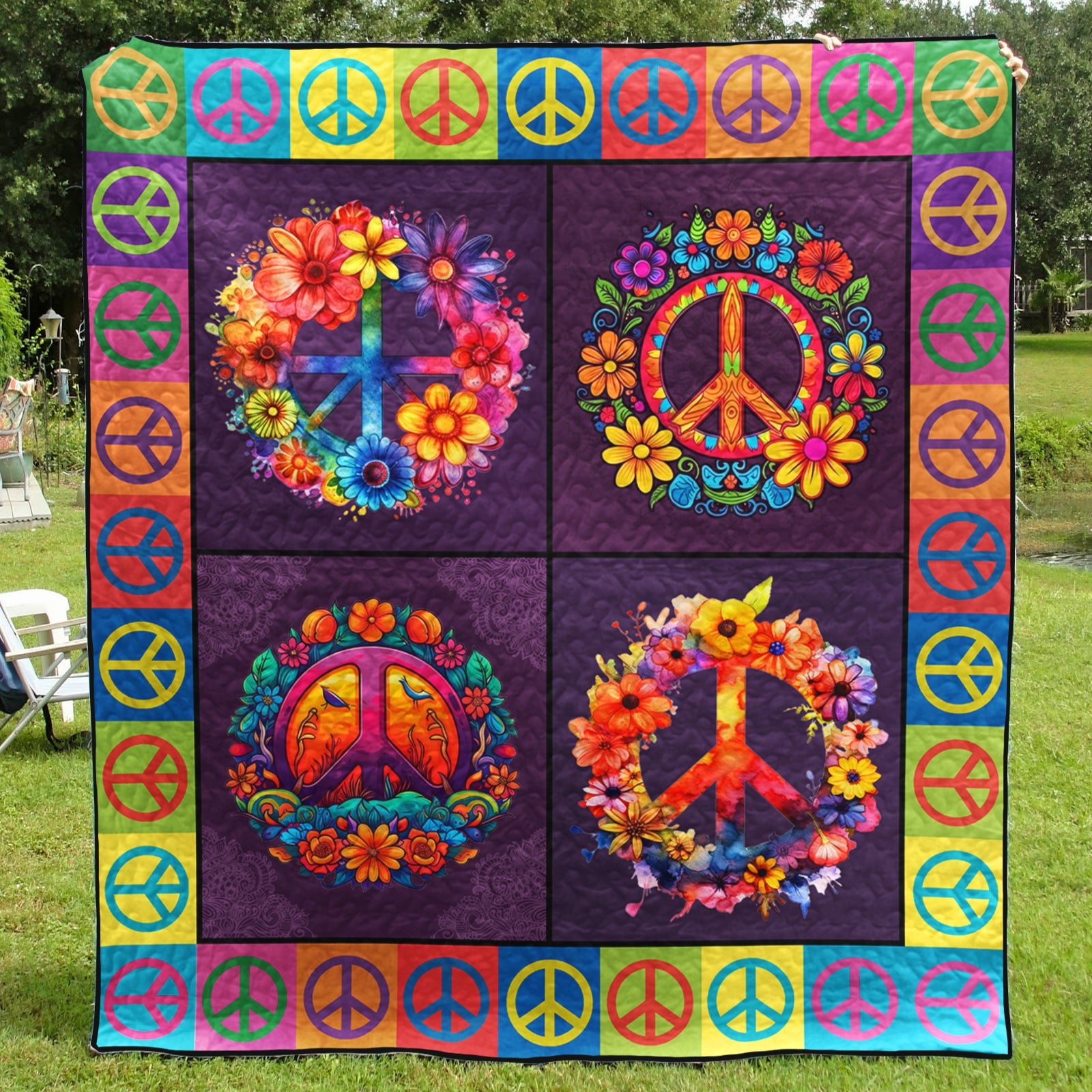 Hippie Peace Art Quilt HN240604M – Charming Favor